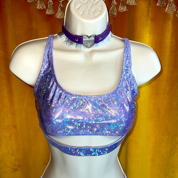 I Heart Raves | Tops | New Lavender Holographic Underboob Crop Top ...